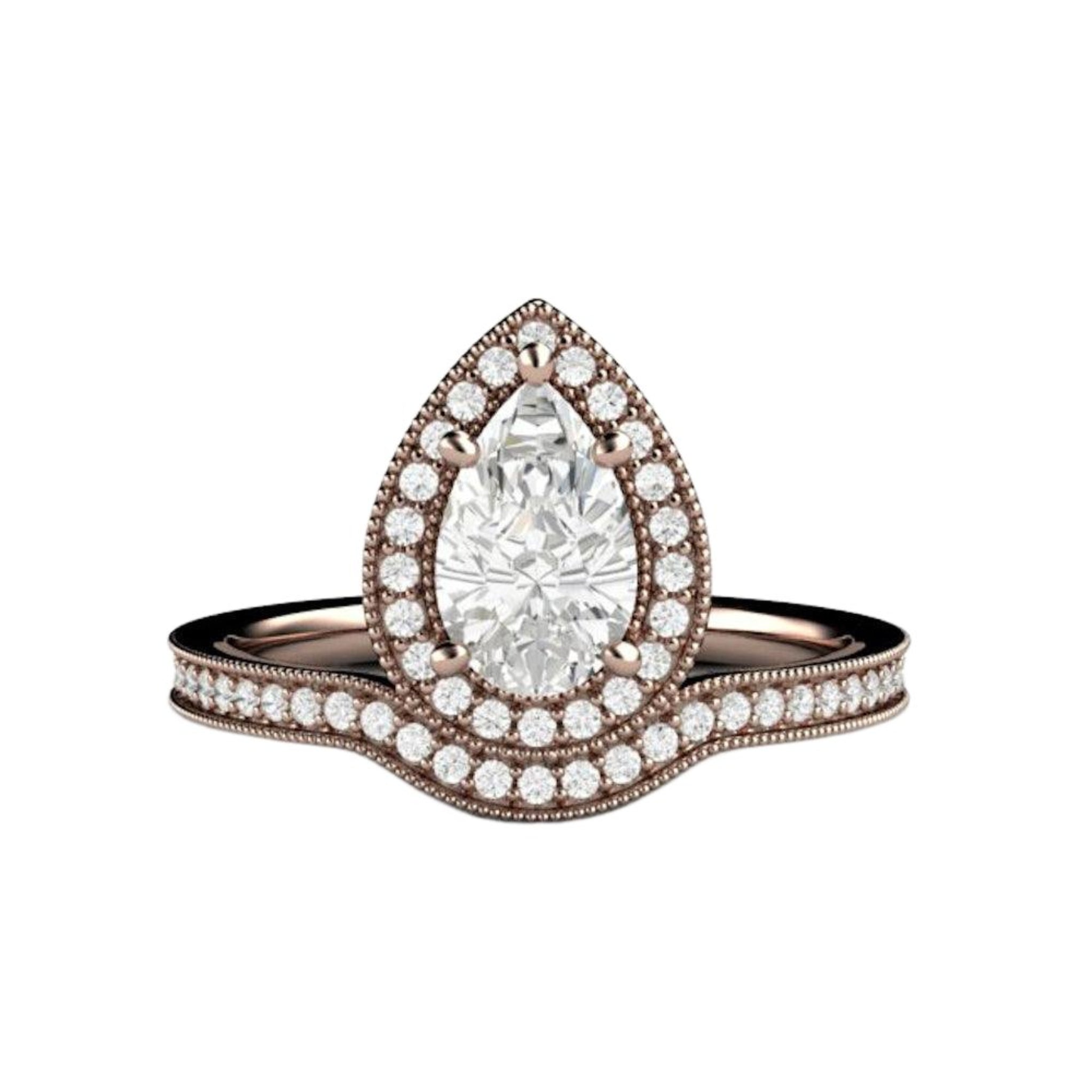 Inverted Pear Moissanite Engagement Ring | Upside Down Pear Cut with ...