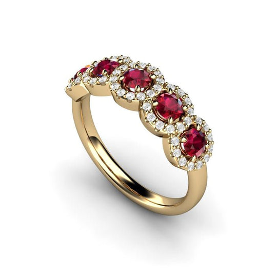 Natural Ruby and Diamond Wedding Band | Five Stone Anniversary Ring